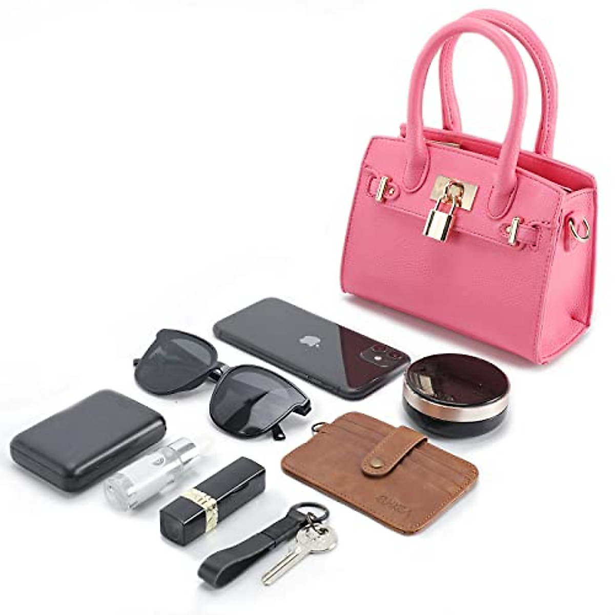 STAISE Vegan Leather Satchel Purse for Women, Trendy Mini Crossbody Shoulder Bag, Small Top Handle Handbag Evening Clutches (Hot Pink)