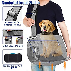 Tarovvoo Dog Sling Carrier for Medium Dogs Small Dogs 10-20lbs, Dog Carrier Bag, Pet Carrier Sling with Breathable Windows, Hard Bottom, Hand-Free for Outdoor Travel (Grey)