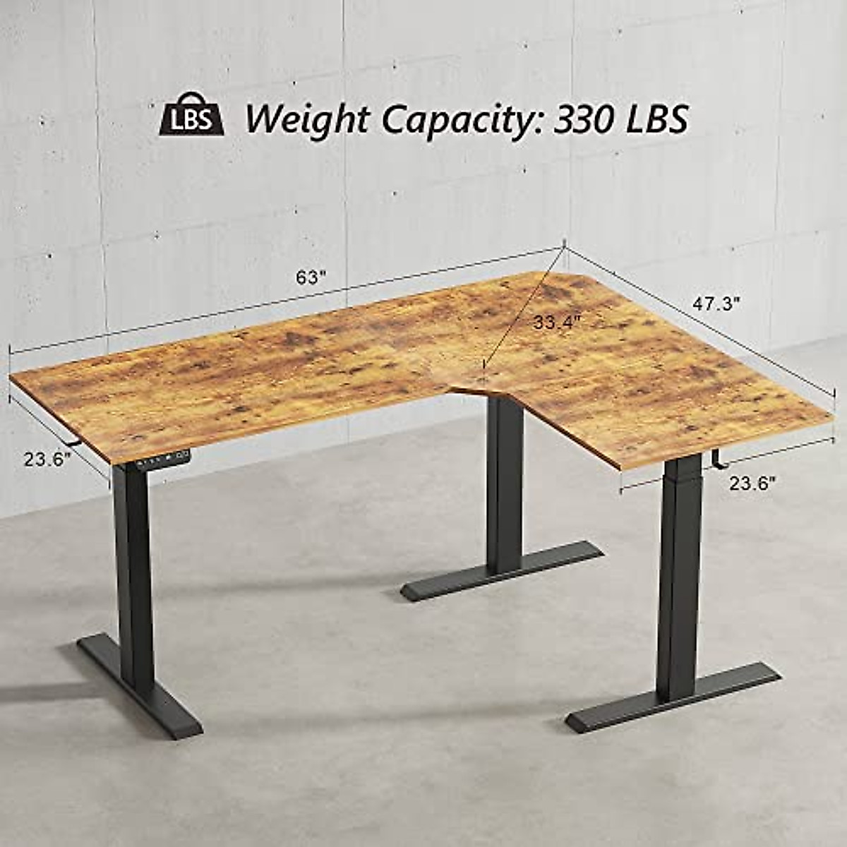 BANTI Triple Motors 63" L Shaped Standing Desk Height Adjustable, Electric Stand up Corner Desk, Sit Stand Home Office Desk Computer Workstation with Memory Preset, Rustic Brown Top