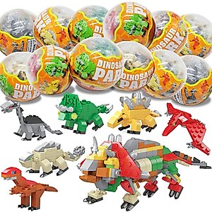 12Pcs PreFilled Easter Eggs with Dinosaurs Building Blocks, Surprise Eggs Dinosaur Toys for Kids Easter Eggs Hunt, Easter Basket Stuffers Fillers, Easter Party Favors, Easter Classroom Prize Toys