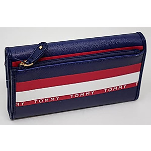 Tommy Hilfiger Women's Navy Blue Red White Logo Print Checkbook Wallet Clutch
