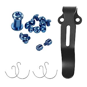 13-Piece Blue Titanium Screw and Pivot Kit, Thumb Stud, Black Deep Carry Pocket Clip and Omega Spring for Benchmade 535 Bugout, Mini Bugout 533 and Bailout 537, Hardware Combo Set