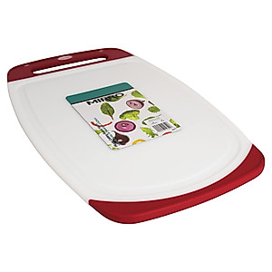 Mirro 16x10" Plastic Cutting Board with Silicone Covering, White/Red