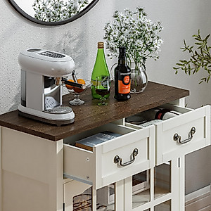 ChooChoo Farmhouse Sideboard Buffet Cabinet with Storage, Coffee Bar Cabinet with Glass Doors, Entryway Cabinet for Kitchen, Living Room, White