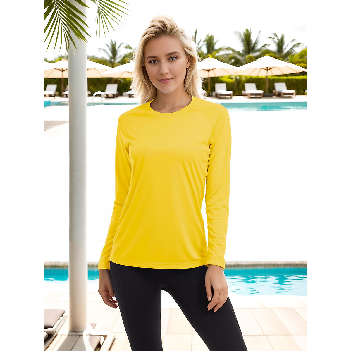 TACVASEN Womens Rash Guard Swim Tops UV Protection Long Sleeve Shirt Outdoors Performance T-Shirt Yellow S