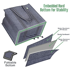 VENO 4 Pack Reusable Grocery Shopping Bag w/ Hard bottom, Foldable, Multipurpose Heavy Duty Tote, Daily Utility bag, Stands Upright, Sustainable (Set of 4, Gray)