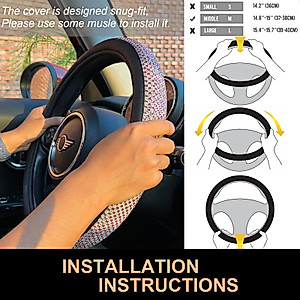 PINCTROT Bling Bling Comfy Steering Wheel Cover with Jumbo Crystal Rhinestones, Anti-Slip Diamond Leather, Universal 14.5-15 Inch (Pink)