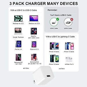 USB C Charger Block,Cabepow [3Pack] USB C Charging Block Wall Plug Adapter Cube Replacement for Apple iPhone 15 14 13 12 Pro/Pro Max/Plus,iPad Pro,Android-ETL Certified-Grey