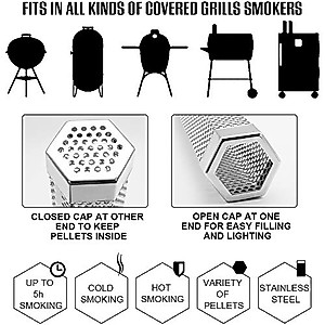 BEWAVE Pellet Smoker Tube for All Grill Electric Gas Charcoal or Smokers Hot/Cold Smoking, Free Tube Brush, 6&12 Inch