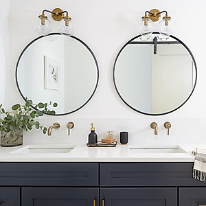 Round Mirror, Black Round Mirror 24 Inch, Round Wall Mirror, Round Bathroom Mirror, Circle Mirrors for Wall, Metal Framed Mirror for Bathroom, Vanity, Bedroom, Entryway, Hallway