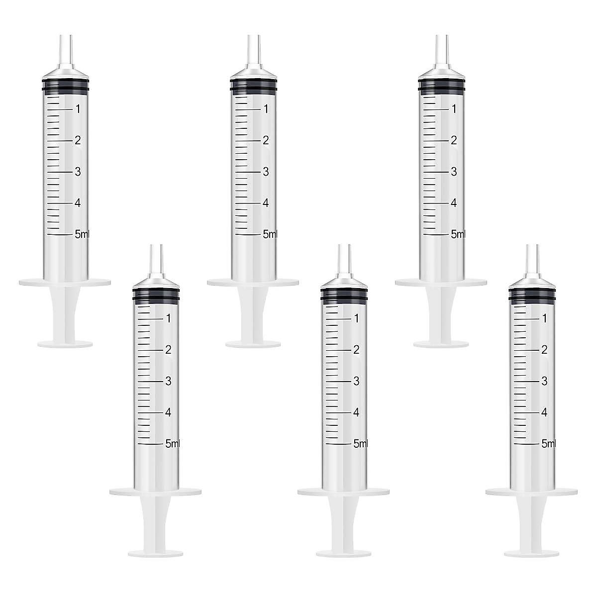 6 Pack – 5ml Plastic Syringe with Measurement, No Needle Suitable for Refilling and Measuring Liquids, Feeding Pets, Oil or Glue Applicator