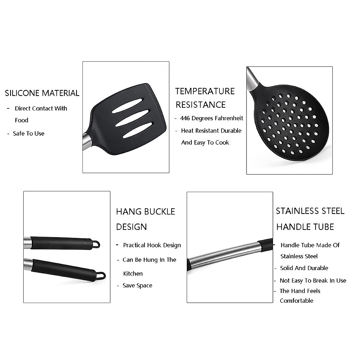 oiuwuig Cooking Utensils Set, Kitchen Utensils 17pcs Cooking Utensils Set, Heat Resistant Non-stick Silicone Kitchen Spatula Set with Stainless Steel Handle (BPA Free, Non Toxic)
