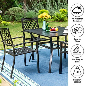 PHI VILLA Patio Dining Set 5 Piece Wrought Iron Metal Outdoor Table and Chairs Set, 37" Square Patio Table and 4 Stackable Chairs Support 300LBS for Deck, Lawn, Garden