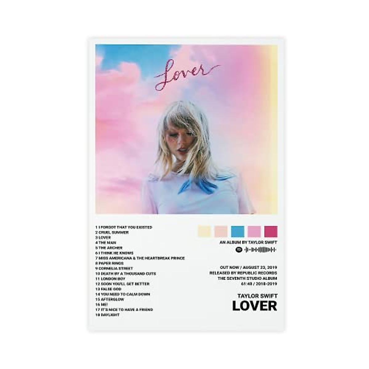 YANSHENG Music Poster Lover By Swift Canvas Poster Unframe: 12x18inch(30x45cm)