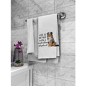 DIBOR Life is Better with A Australian Shepherd Kitchen Towels Dish Towels Dishcloth,Cute Puppy Dog Absorbent Drying Cloth Hand Towels Tea Towels for Bathroom Kitchen,Dog Lovers Girls Women Gifts