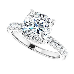 JEWELERYIUM 3 CT Cushion Cut Colorless Moissanite Engagement Ring, Wedding/Bridal Ring Set, Solitaire Halo Style, Solid Sterling Silver Vintage Antique Anniversary Promise Gift for Her (6), White