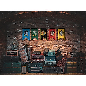 Conquest Journals Harry Potter Wizarding House Banner Flag Set, 12'' x 20'' Polyester Flags, Set of 5 Includes Hogwarts Crest, Gryffindor, Slytherin, Ravenclaw & Hufflepuff Banners, Birthday Party