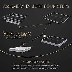 yoyomax Full Size Bed Frame, Classic Wood Platform Slats Support/Mattress Foundation/Tool-Free Assembly within 10 Mins/No Box Spring Needed, Elegant Gray