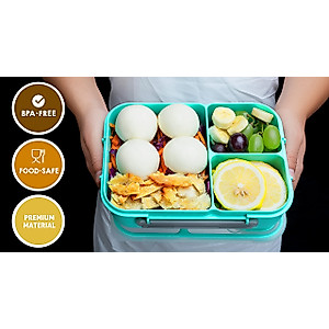 freehour Food Storage Meal Prep Container Box With Lid, 2000ML Large Bento Box For Adults, Leakproof 3 Compartment Bento Lunch Box (Blue)