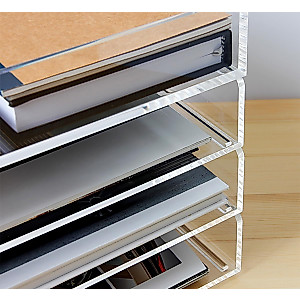 Elsjoy Set of 2 Acrylic Letter Tray, 2-Tier Stackable Paper Tray Clear Desktop File Organizer for Documents, Books, Magazine, Office, School