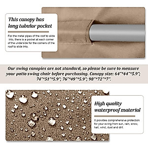 Timoau Porch Swing Canopy, Replacement Waterproof Swing Top Cover, 3 Seater Garden Swing Seat Canopy Cover，Durable Outdoor Sun Shade Patio Swing Canopy Awning (Khaki, 77 * 43)