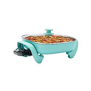 Electric Skillet Ceramic Nonstick 5QT - 12" Square with Glass Lid, Adjustable Temperature Control, Dishwasher Safe, Turquoise, Nozaya
