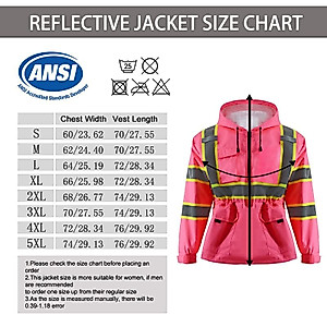 ZUJA High Visibility Bomber Safety Jacket ANSI Class 3 Reflective Jacket Pocket and Zipper Reflective Hoodie Windproof Hi Vis Rain Jacket for Men & Women (Pink, M)
