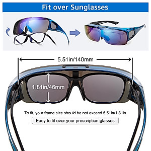 TINHAO Mens Polarized Flip Up Fitover Sunglasses with Mirrored Lenses (Blue, Blue)