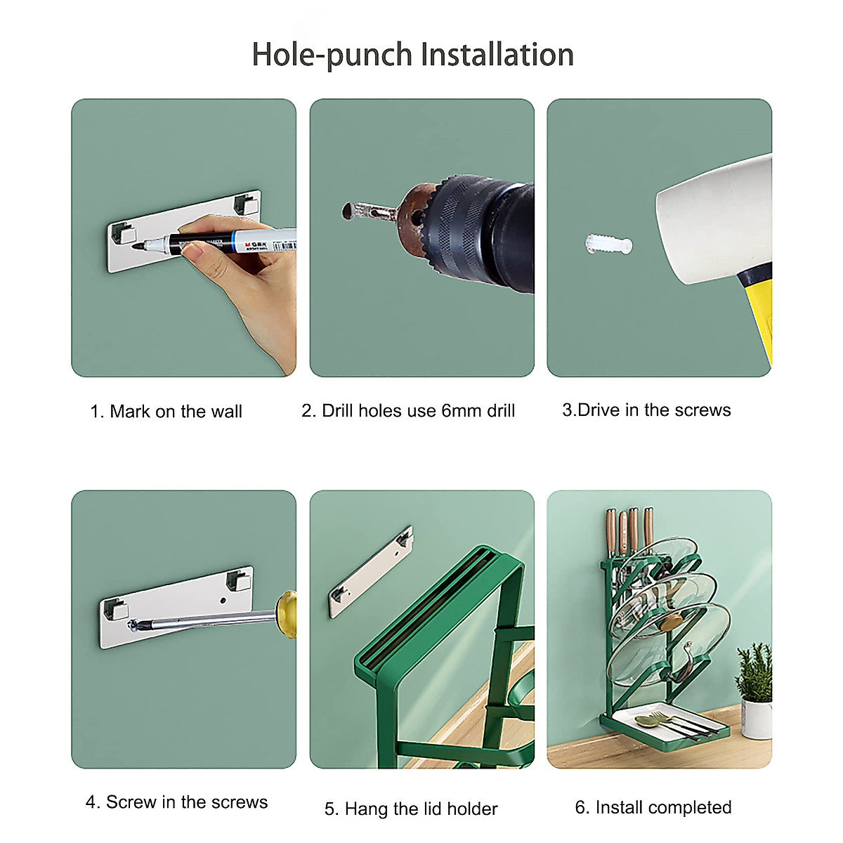 Pot Lid Organizer, Spoon Rest, Knife Rack, Multi-function Pot Lid Pan Cooking Board Spatula Kitchen Utensil Stand Cover Holder, Wall/Door Mounted Cabinet Storage Organizer with Removable Tray