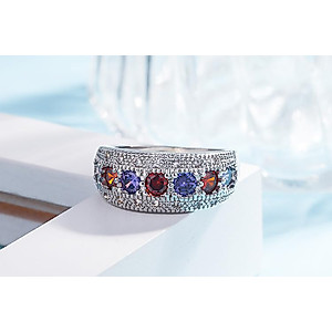 Emsione Women's 925 Sterling Silver Plated Round Created Pink Topaz & Ruby Spinel Vintage Style Ring Band Statement Cocktail Ring Size 10