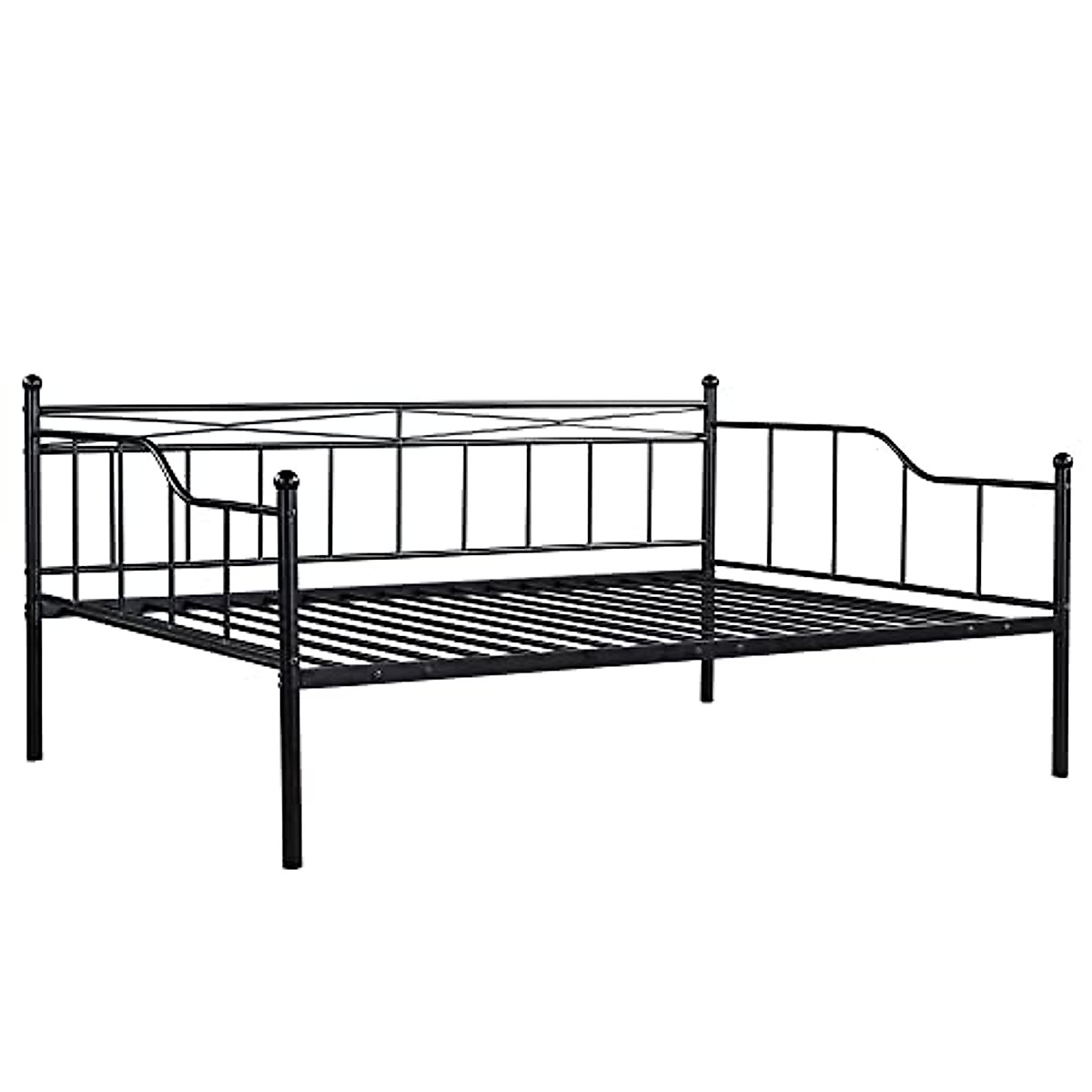 ODC Full Size Daybed with Adjustable Twin Pop Up Trundle, Heavy-Duty Steel Metal Extendable Bed for Bedroom Living Room,Black