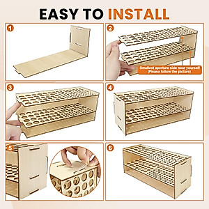 HESHUYU Wooden Paint Brush Holder 105 Holes Paintbrush Holder Organizer Paint Brush Stand Rack with Silicone Rings - Wood Paint Brush Holder for Pens Pencils Artist
