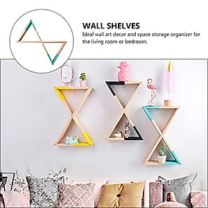 Garneck Wall Shelf Decor Wooden Floating Shelf Triangle Funnel Shaped Shelf Organizer Wall Mount Decorative Display Shelves Home Office Wall Storage Holder Green Botanical Decor