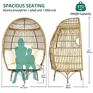YITAHOME 360° Swivel Egg Chair Outdoor, 400lbs Capacity Oversized Patio Rotating Basket Chair, All-Weather Wicker Egg Lounger Chair for Outside Indoor (Beige)