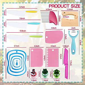 14 Pieces Wooden Kids Kitchen Safe Knife Set,Kid Safe Knives Set Include Wood Kids Knife Vegetable Cutter Shapes Potato Slicers Cooking Knives Peeler Cutting Board for Children