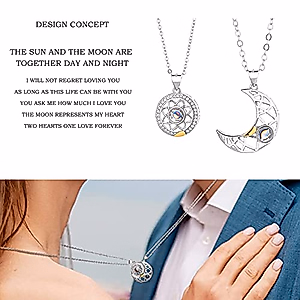 Yumikoo Couple Sun and Moon Necklace I Love You Necklace 100 Languages Matching Bff Friendship Heart Necklaces for Best Friends