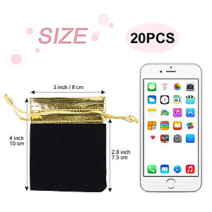 Shintop Velvet Jewelry Bags, 20pcs 3x4inch Velvet Pouches with Drawstrings Gift Bags for Wedding Party Favor Small Business (Black)