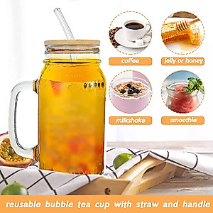 4 Pack Can Glass Set with Handle,24 OZ Mason Jar with Bamboo Lids and Glass Straws Can Shaped Glass Cups,Drinking Glasses, Pint Glasses for Smoothies, Tea, Cola, Juice,Soda (4 Pack)
