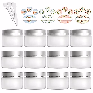 12 Pack 30ml 1 oz Matte Clear Glass Jars with Silver Lids & Inner Liners,Round Containers Travel Jars for Cosmetics, Eye Shadow, Makeup and Face cream Lotion.