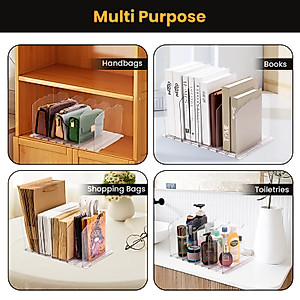 CINPIUK Adjustable Closet Shelf Divider Acrylic Purse Organizer for Closet, Clear Handbag Shelf Dividers, Detachable Separator Rack for Bedroom, Kitchen, Office, Bathroom, 10 Compartments