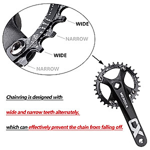 Cyclon Single Speed Square Taper Crankset, 170mm Mountain Bike Crankset with 104BCD 32T/34T/36T/38T/40T/42T Narrow Wide Tooth Round Black Chainring, Replacement for Bicycle Crank Arm Set MTB Crankset