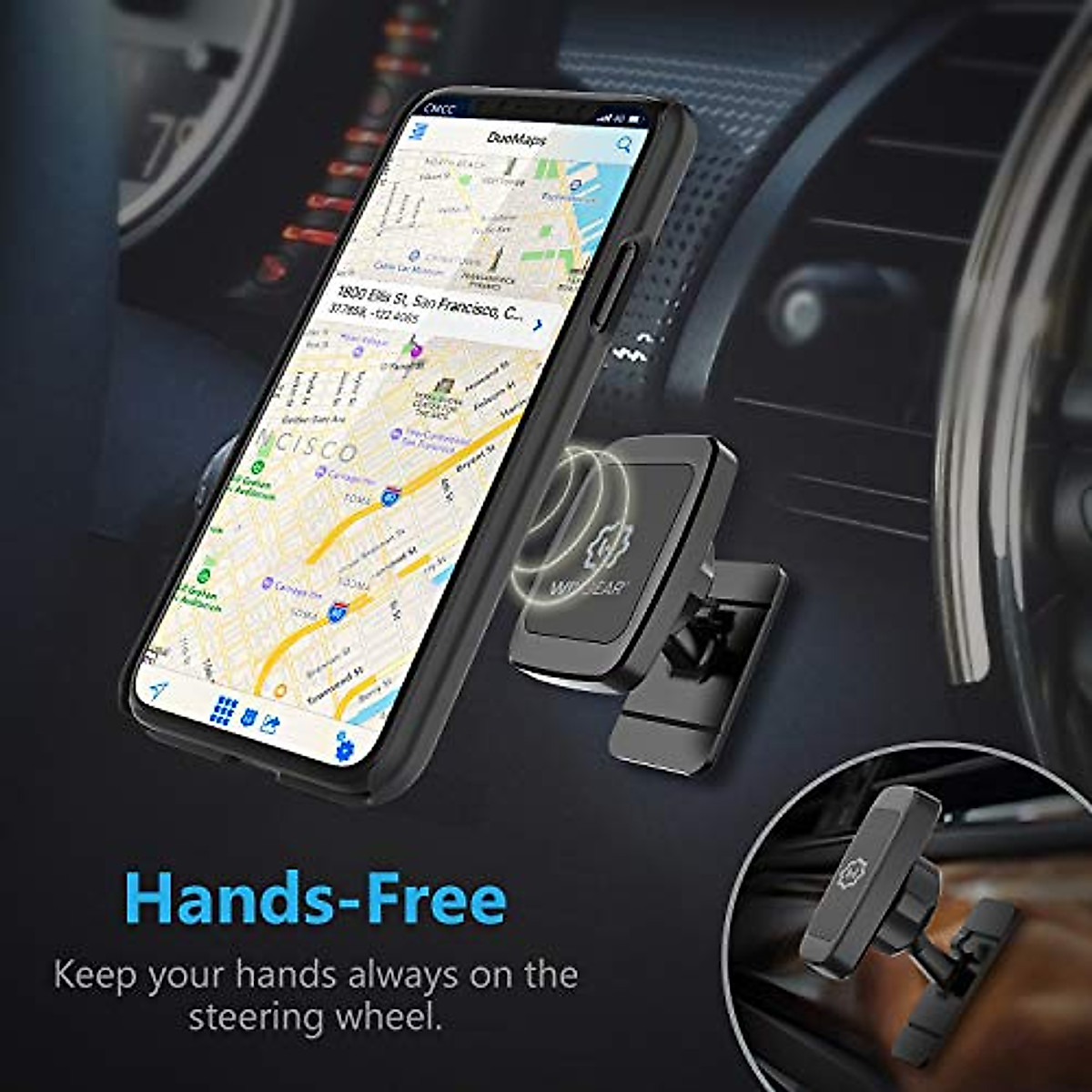 WixGear Magnetic Phone Car Mount, Universal Stick On Dashboard Magnetic Car Mount Holder, for Cell Phones and Mini Tablets with Fast Swift-snap Technology, (Newer Model)
