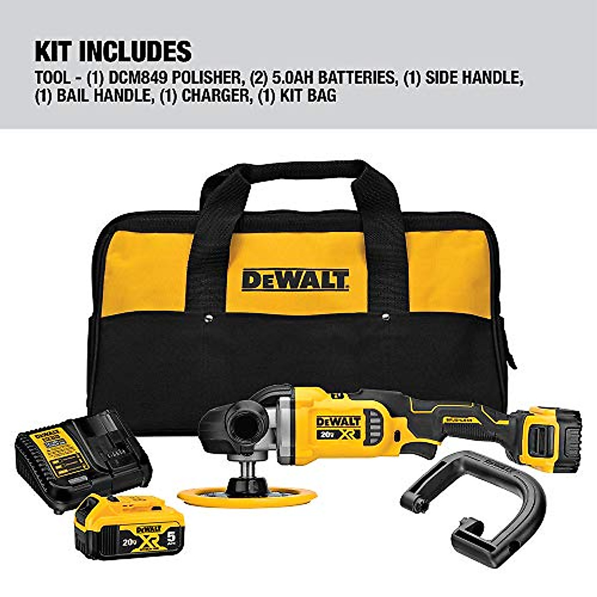 DEWALT 20V MAX* XR Cordless Polisher Kit, Rotary, Variable Speed, 7-Inch, 180 mm (DCM849P2)