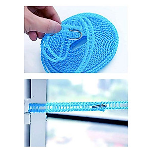 Long Compact Lightweight Camping Hiking Travel Portable Adjustable Rustproof Non-Slip Laundry Hanger Clothesline 16.5' Feet w/ Bonus Plastic Clothes Clips and Mesh Zipper Pouch