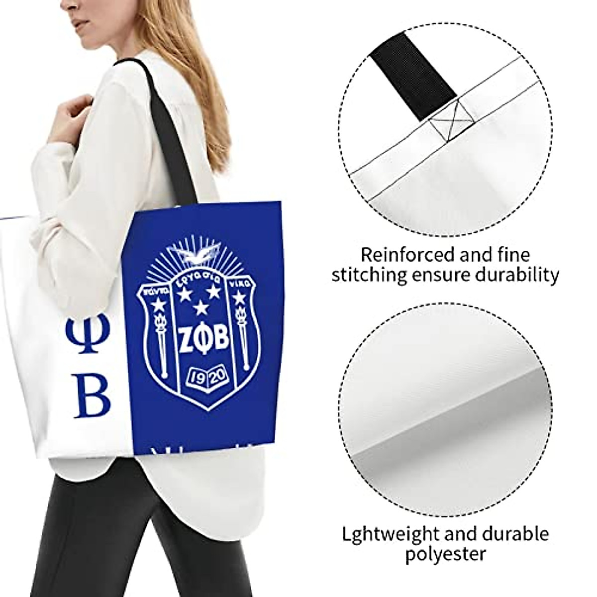 Lunch Bag Tote Bag Ze-ta Beta Large Women Reusable Beach Bags Shoulder Bag Handbag Waterproof for Travel Shopping One Size