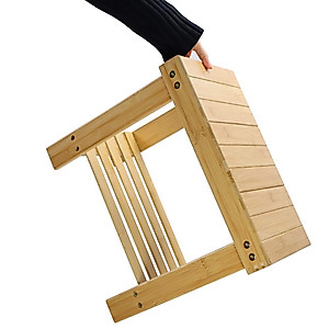 KKTONER Bamboo Step Stool with Storage Shower Bench with Shelf Foot Stool for Bathroom Living Room Bedroom Natural Color