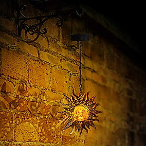 Amugmilk Solar Lights Outdoor Garden Decor Hanging Lanterns Decoration Metal Sunflower Gifts Waterproof for Yard Clearance Front Porch Lawn Driveway Patio Backyard Pathway Gardening Gift
