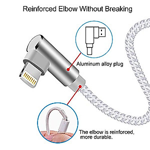 Quickeep Lightning Cable 10ft 90 Degree iPhone Charger 3 Pack Right Angle iPhone Charging Cable Durable Nylon Braided Sync Fast Charger Cord Compatible with iPhone 14/13/12/11/Xs/XR X/8/7 (Silver)