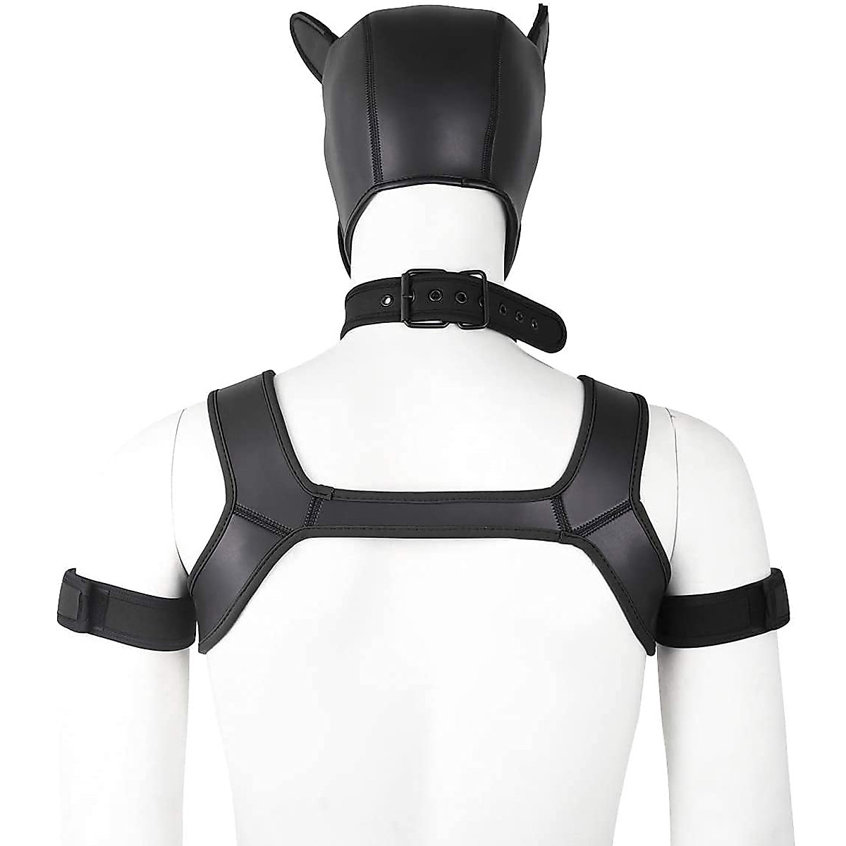 Unisex Neoprene Dog Head Mask, Novelty Dog Head Mask with Collar, Armband and Shoulder Strap