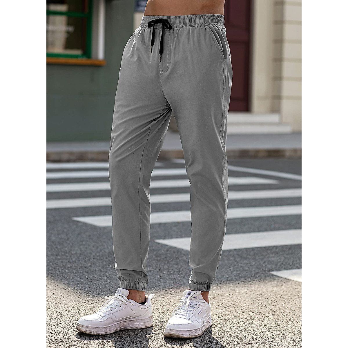 JMIERR Mens Casual Joggers Pants - Cotton Drawstring Chino Cargo Pants Hiking Outdoor Twill Track Jogging Sweatpants Pants with Pockets for Men, US 40(2XL), C Light Grey